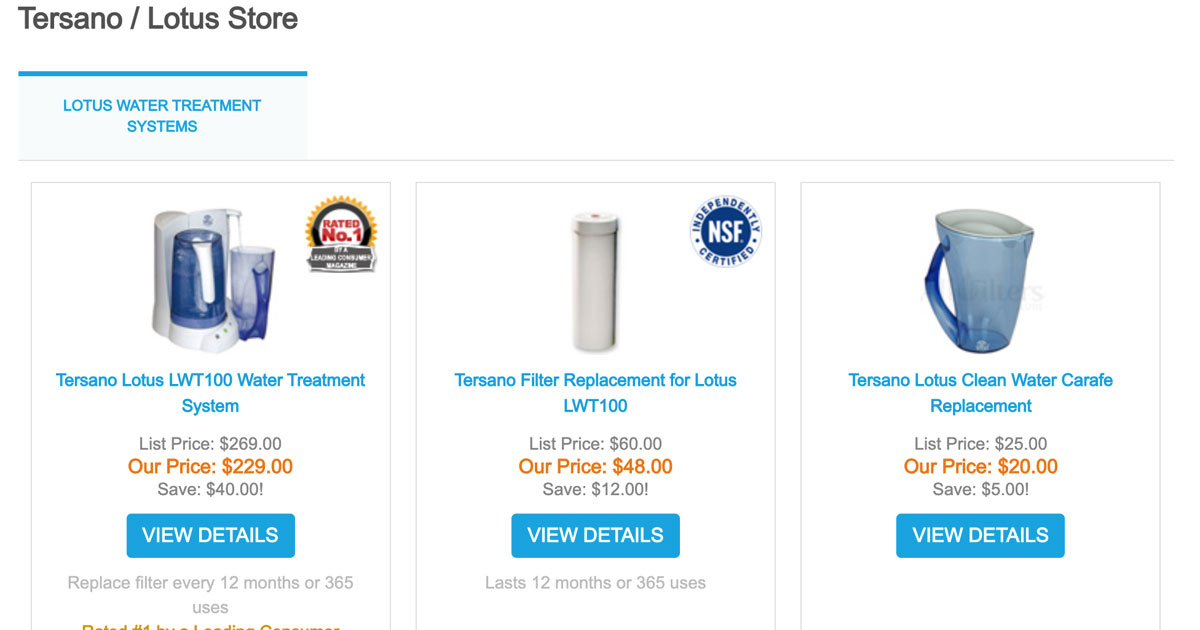 Tersano Store - A Full Line of Lotus Products On SALE!