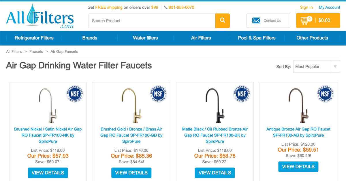 Drinking Water Filter Faucets / RO Faucets with Air Gap