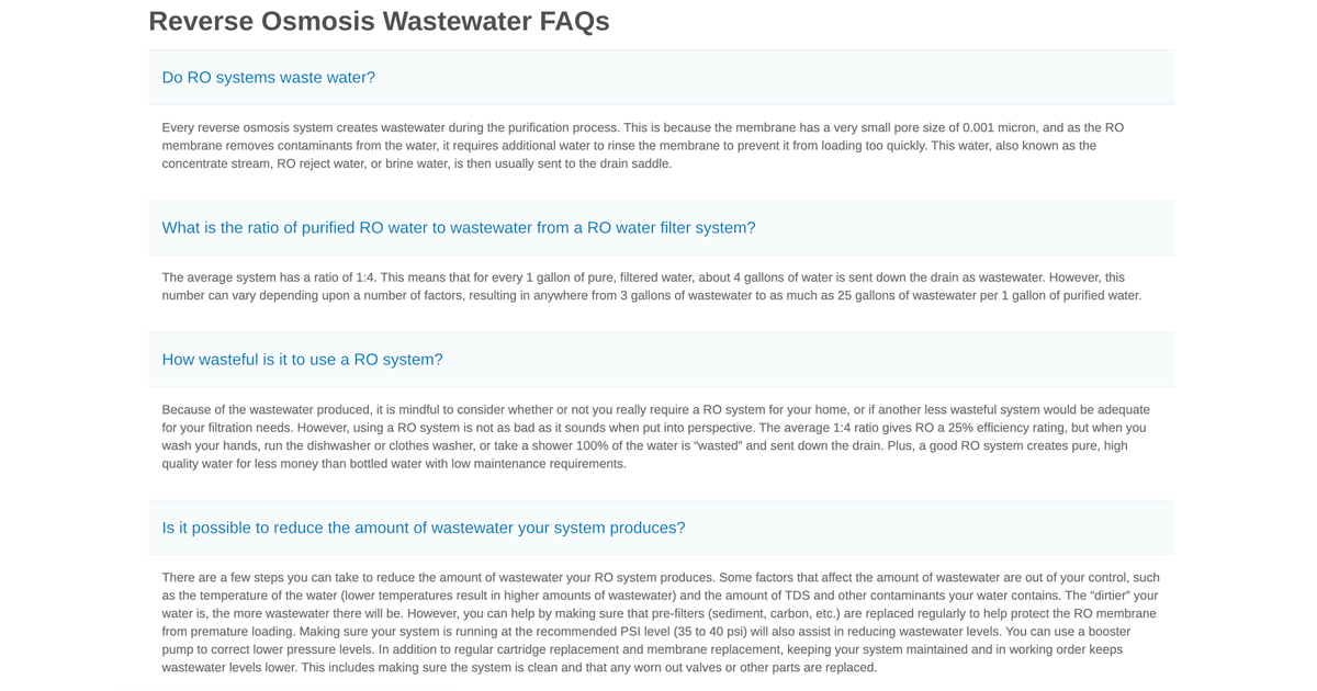 Reverse Osmosis FAQs / RO Wastewater Facts | All Filters